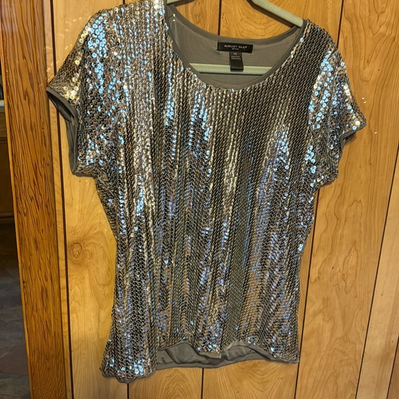 august silk | Tops | Pxl August Silk Petite Sequin Top Sliver | Poshmark